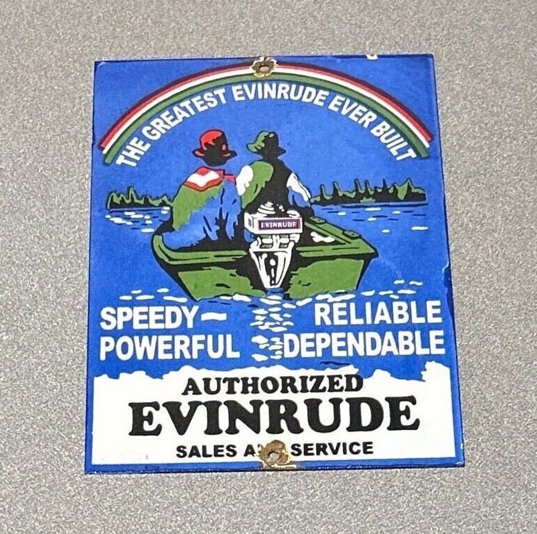 VINTAGE EVINRUDE BOAT Motor Fish Hunt Porcelain Sign Car Oil Gas Truck ...
