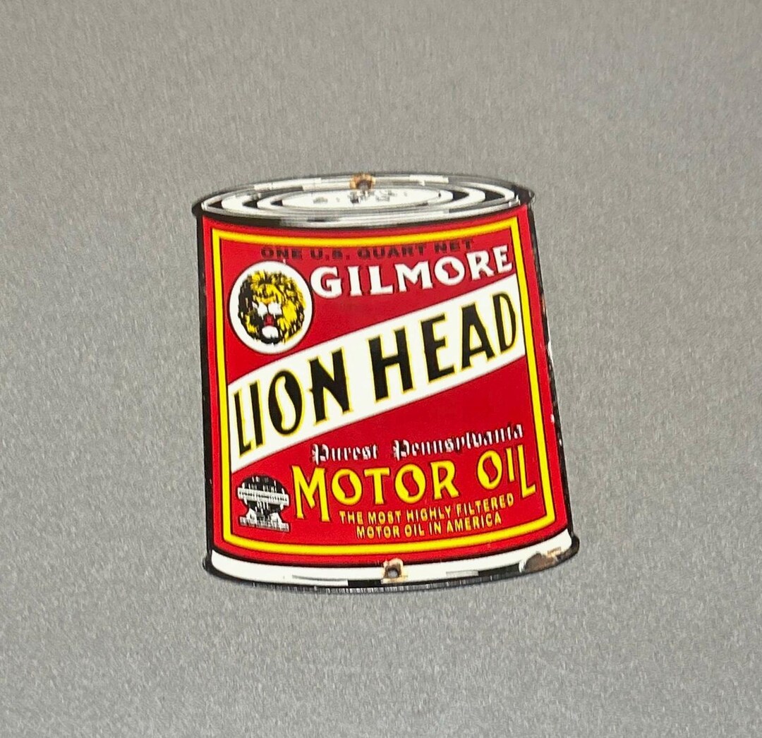 VINTAGE GILMORE LION Head Oil Can Porcelain Sign Car Truck Gas - Etsy
