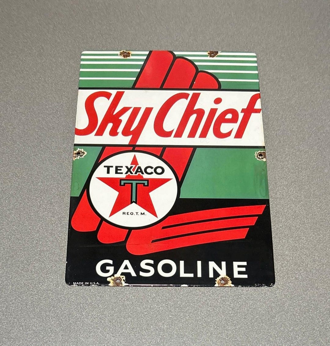 VINTAGE 18” 1930 TEXACO Sky Chief Porcelain Sign Car Oil Gas Truck - Etsy