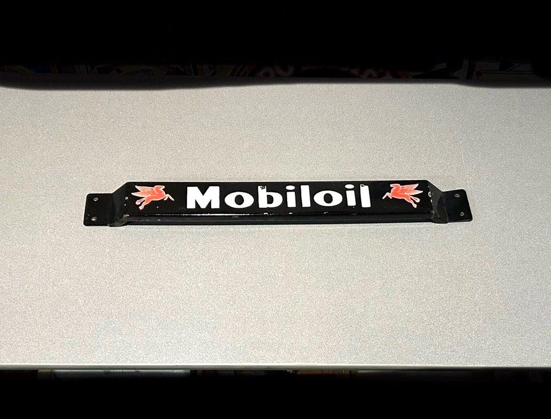 VINTAGE 32” MOBIL GARGOYLE Pegasus Door Push Bar Car Oil Porcelain Sign ...