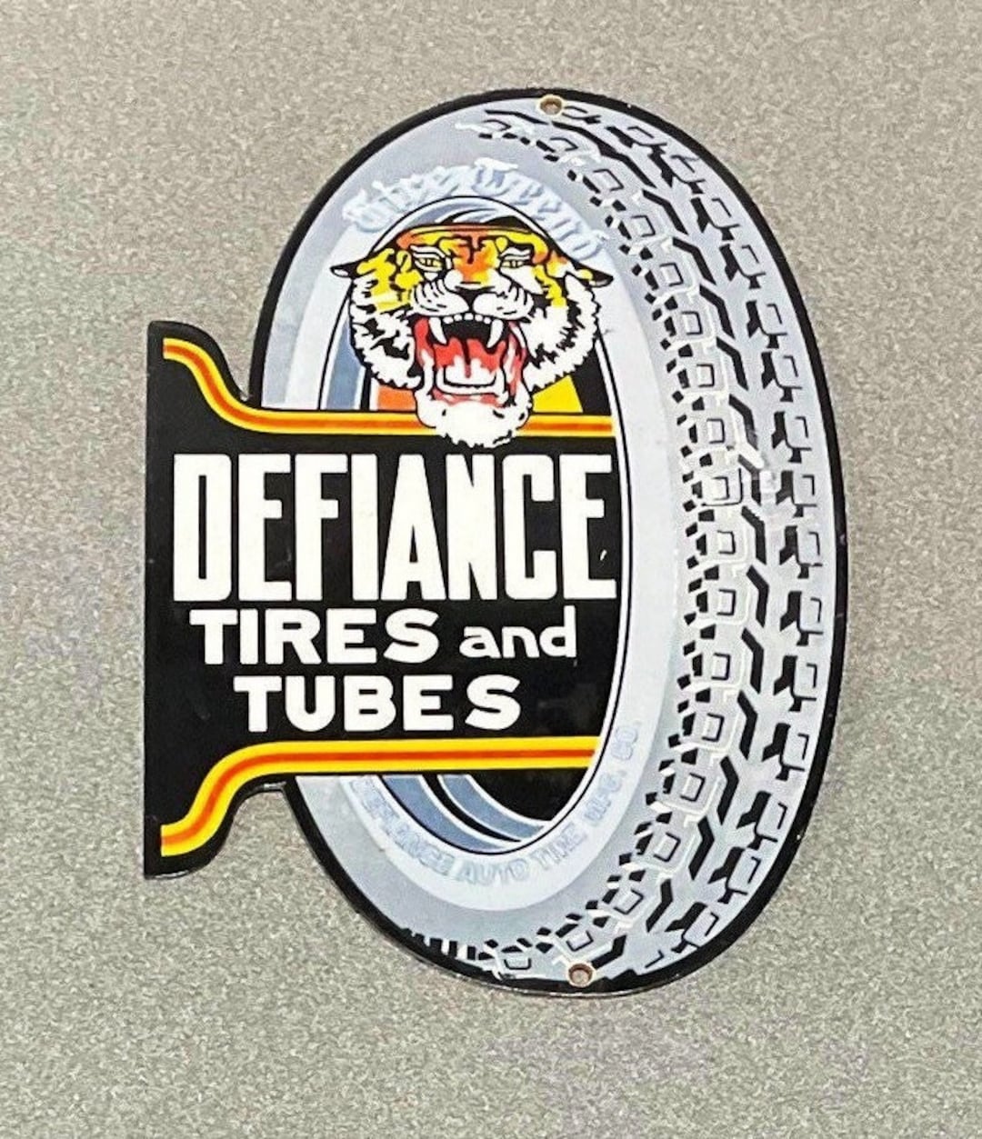 VINTAGE Rare 12” DEFIANT TIGER Tires Car Oil Porcelain Sign - Etsy