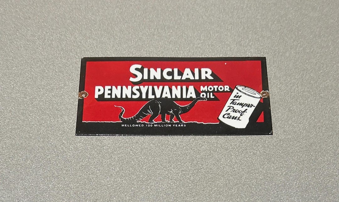 VINTAGE 12” SINCLAIR DINOSAUR Motor Gas Porcelain Sign - Etsy