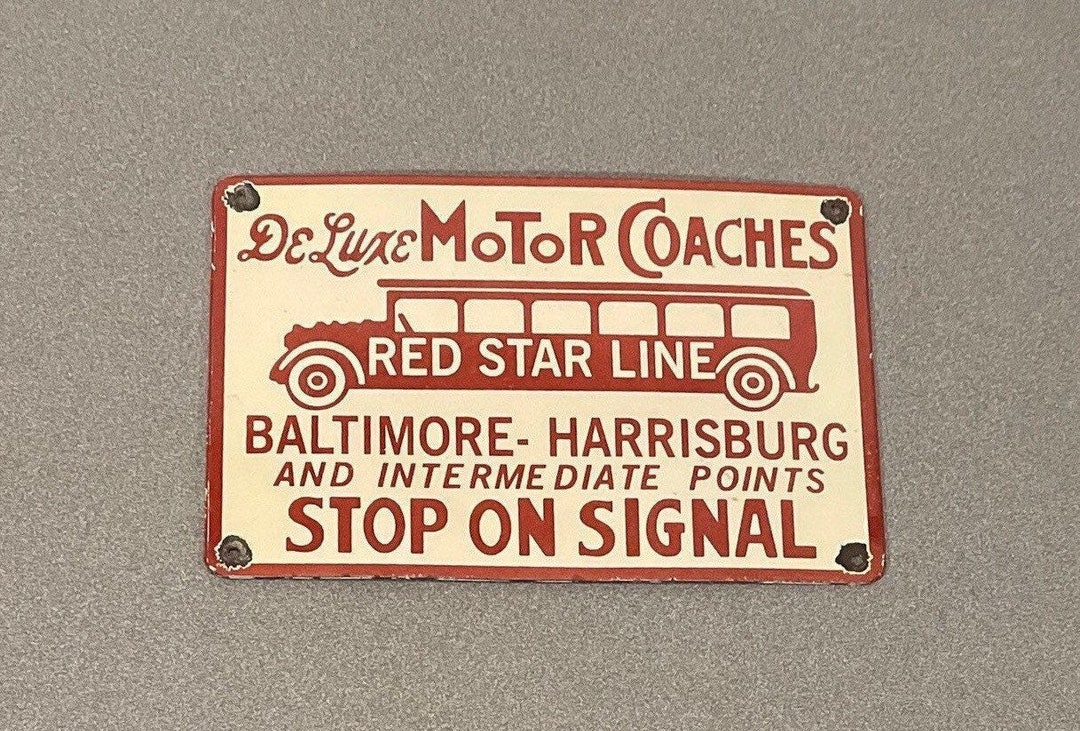 VINTAGE RED STAR Line Bus Coaches Porcelain Sign Car Oil Gas Truck - Etsy