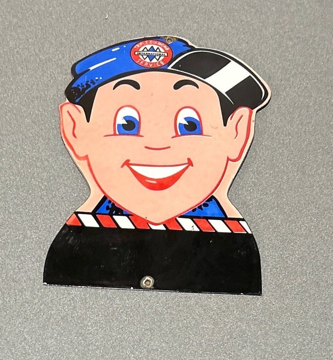 VINTAGE 12” INTERNATIONAL TRIPLE Diamond Service Porcelain Sign Car Oil ...