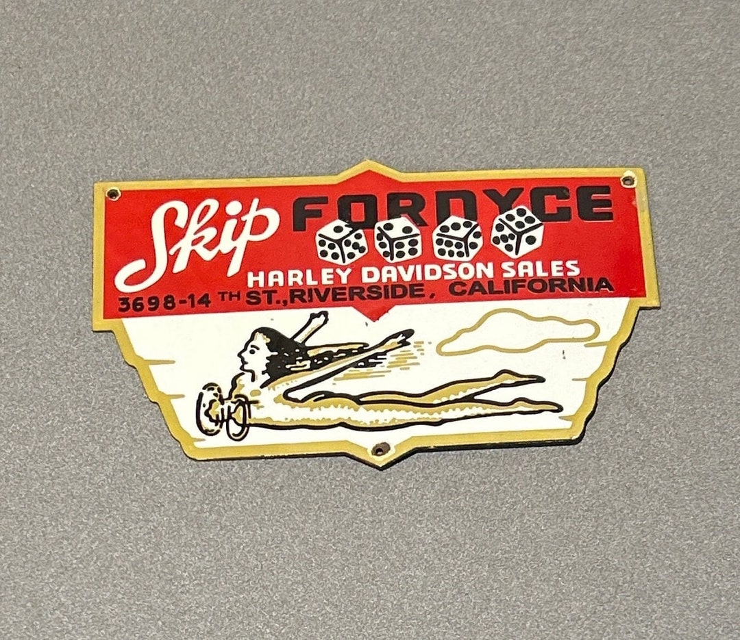 VINTAGE 12” SKIP HARLEY Davidson Motorcycle Porcelain Sign Car Oil Gas ...