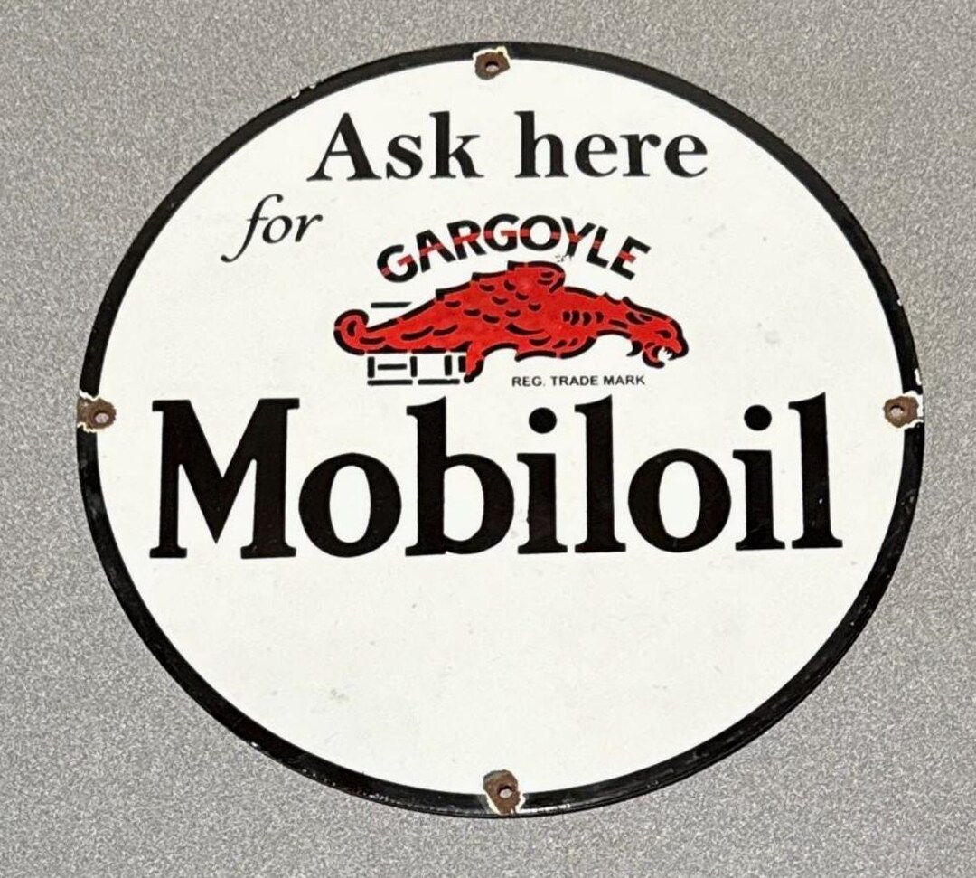 VINTAGE 12” MOBIL PEGASUS Gargoyle Porcelain Sign Gas Oil Car ...