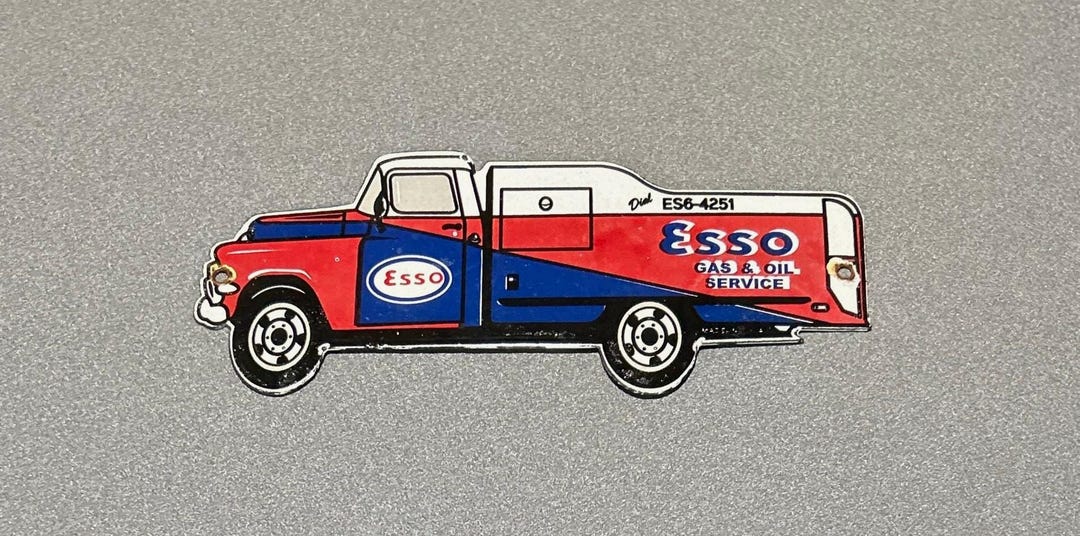 VINTAGE 12” ESSO GASOLINE Service Truck Porcelain Sign Car Oil Gas ...