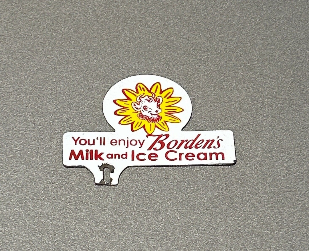 VINTAGE BORDEN DAIRY Ice Cream Milk Cow Plate Topper Porcelain Sign Car ...