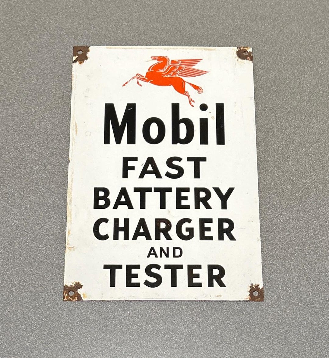 VINTAGE 12” MOBIL PEGASUS Gargoyle Porcelain Sign Car Oil Gas Truck ...