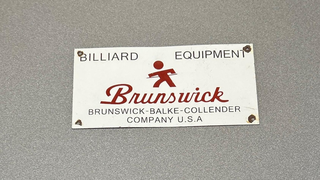 VINTAGE 12” Rare BRUNSWICK POOL Bowling Porcelain Sign Car Oil Gas ...