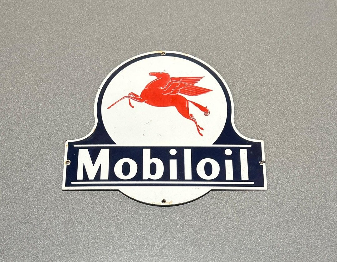 VINTAGE 13” MOBIL PEGASUS Gargoyle Porcelain Sign Car Oil Gas Truck ...