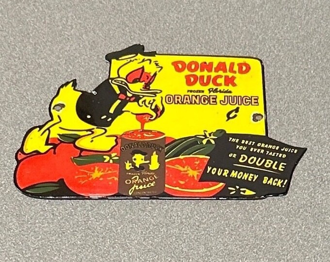 VINTAGE DONALD DUCK Disney Orange Juice Sign Car Oil Porcelain Sign - Etsy