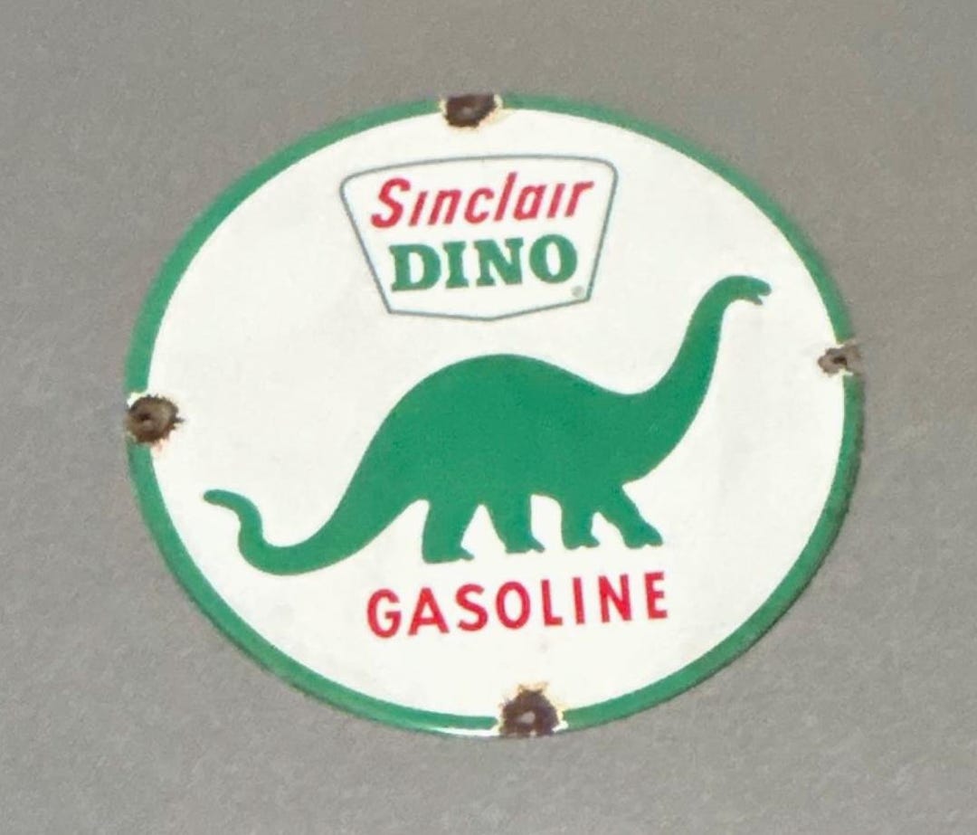 VINTAGE 12” SINCLAIR DINOSAUR Porcelain Sign Car Oil Gas Truck ...