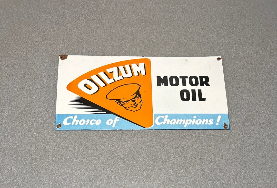 VINTAGE OILZUM Porcelain Sign Car Oil Gas Truck - Etsy