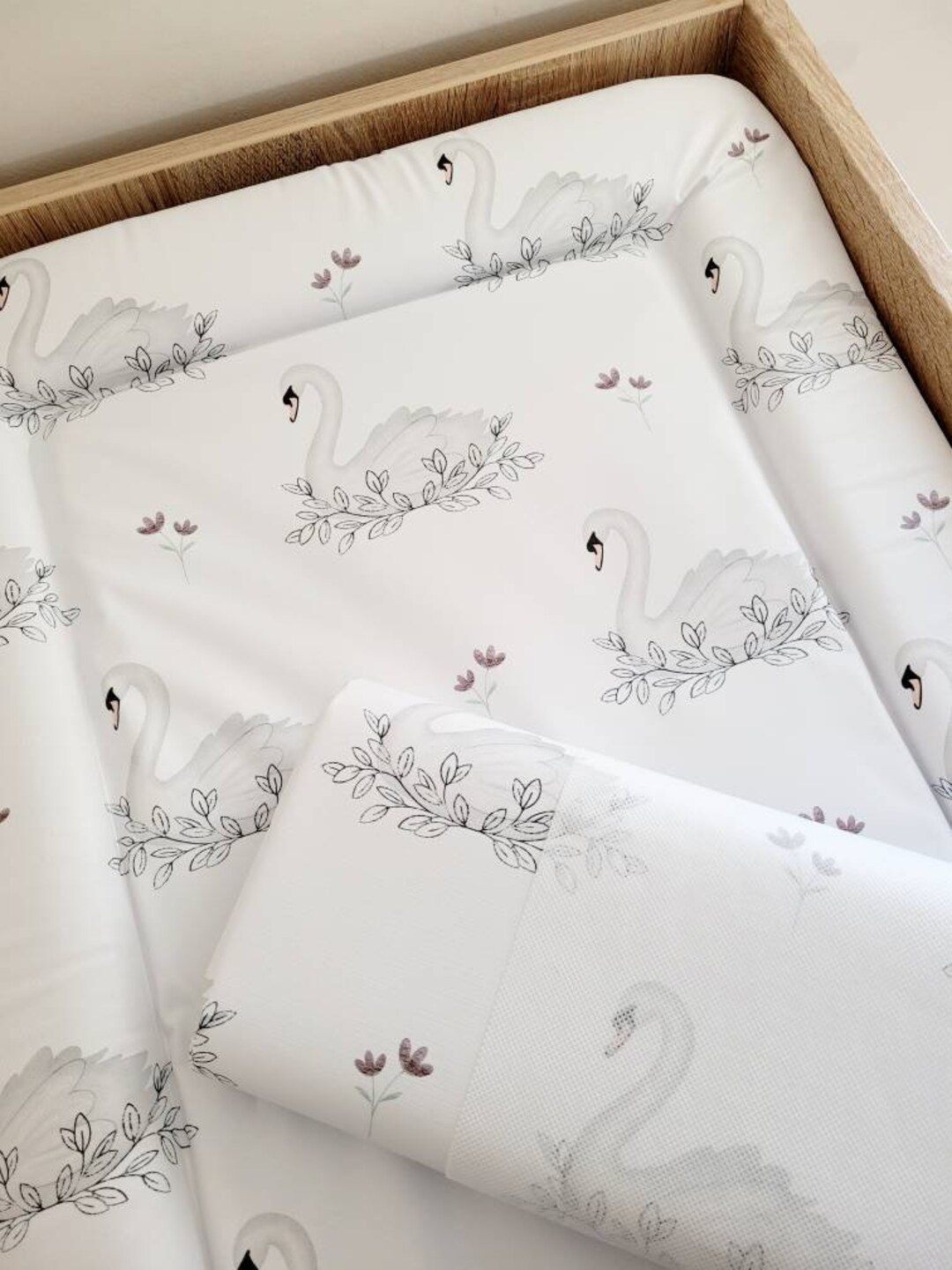 Swan Changing Mat, Girls Changing Pad, White Anti Roll Wedge Mat ...