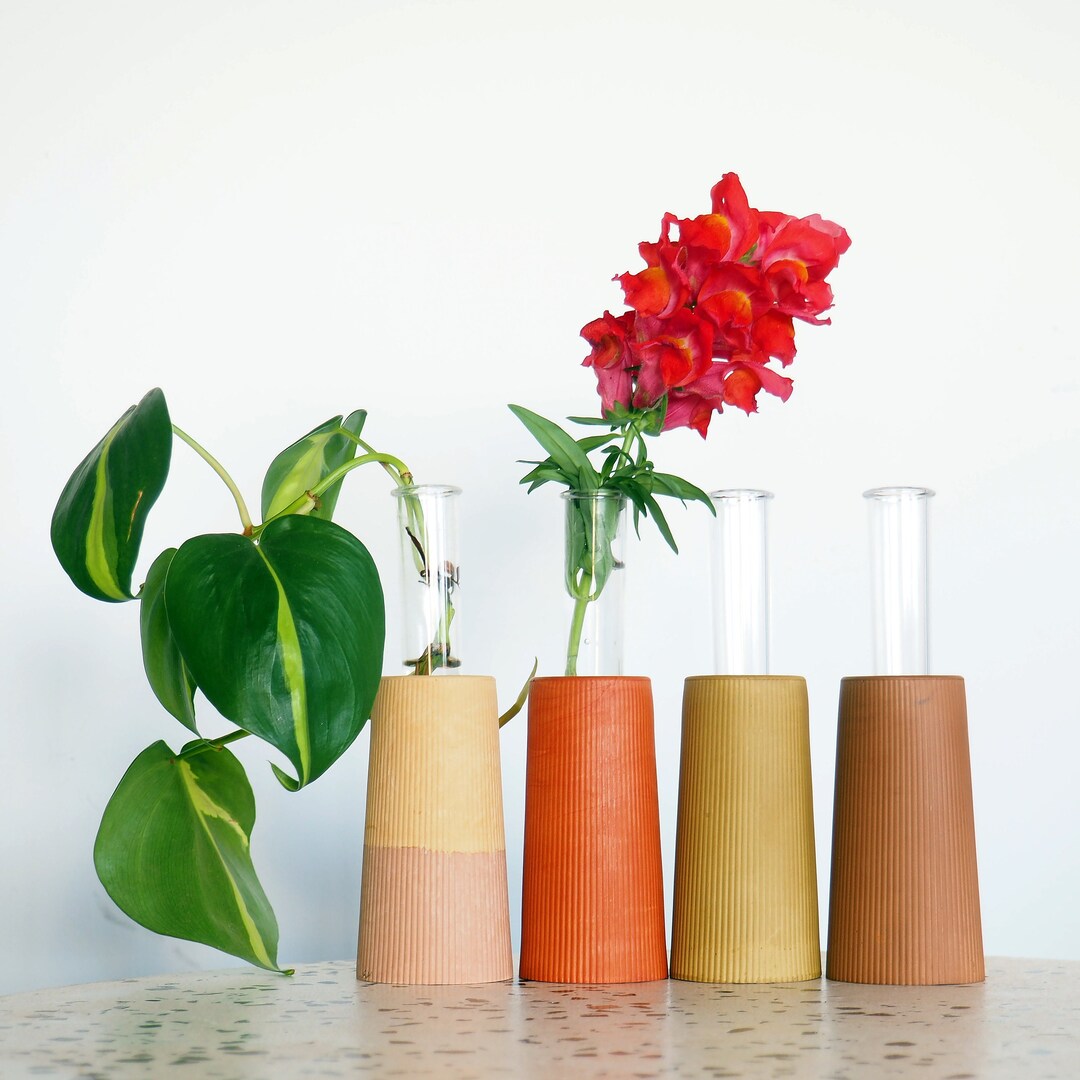 Earth Doric PROPAGATION STATION Bud Vase Green Terracotta Brown Tan Stone Home Décor Stoneware ...