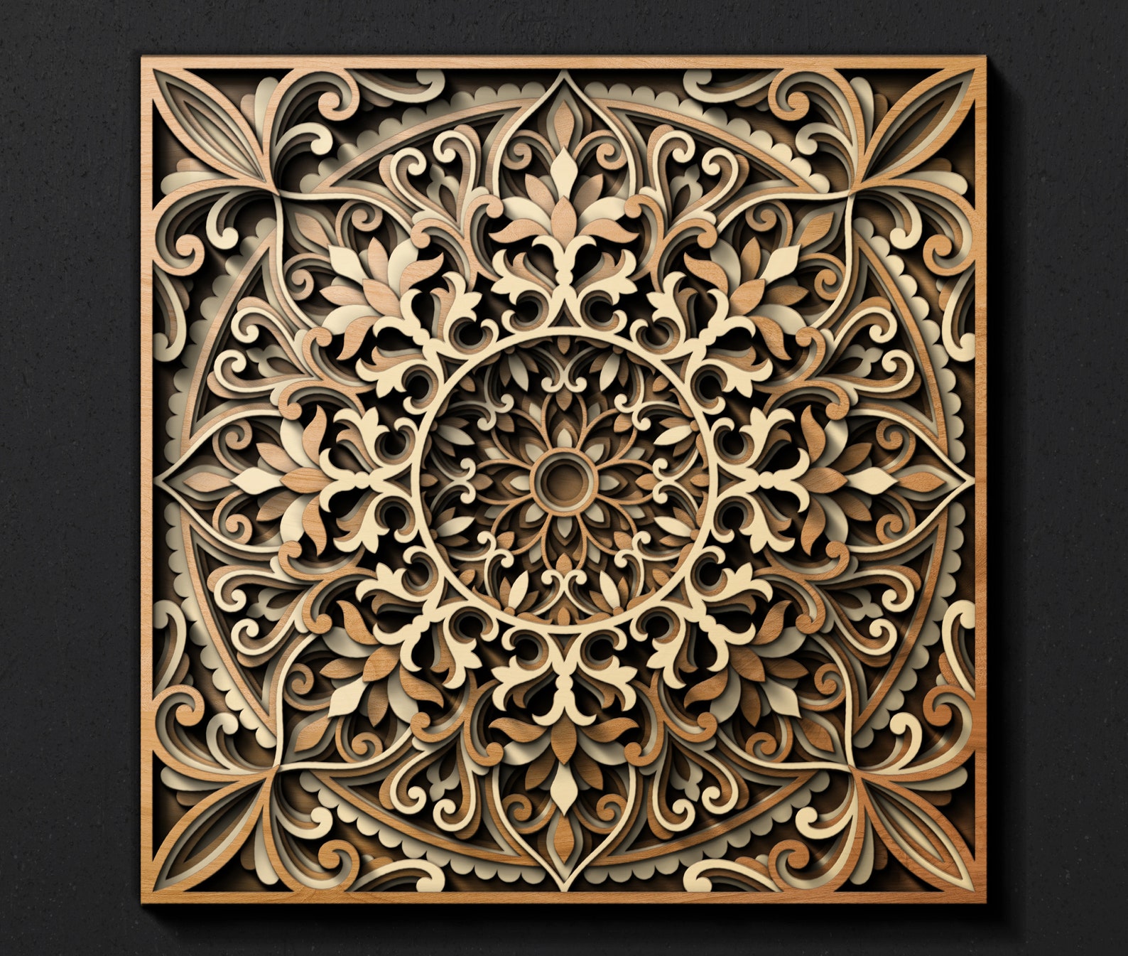 Multilayer Mandala Square Panel SVG Template 3D Layered | Etsy