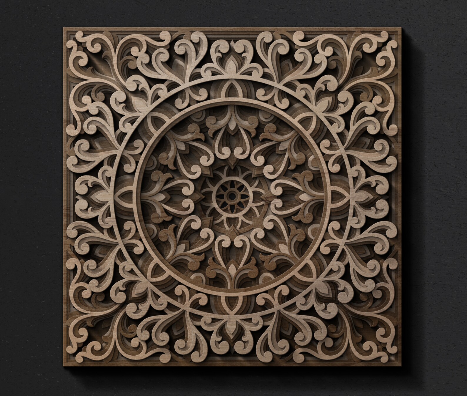 Multilayer Mandala Square Panel SVG Template - 3D Layered Vector ...