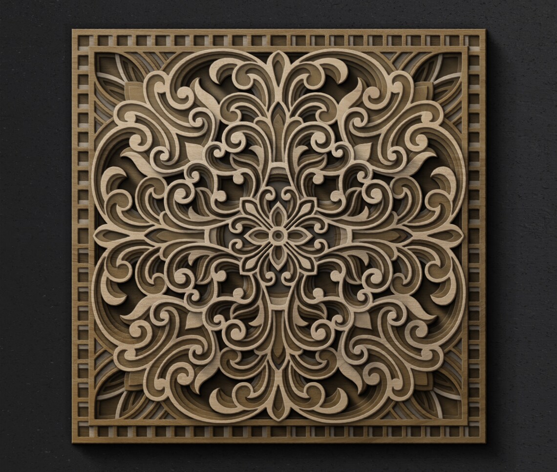 Multilayer Mandala Square Panel SVG Template 3D Layered - Etsy
