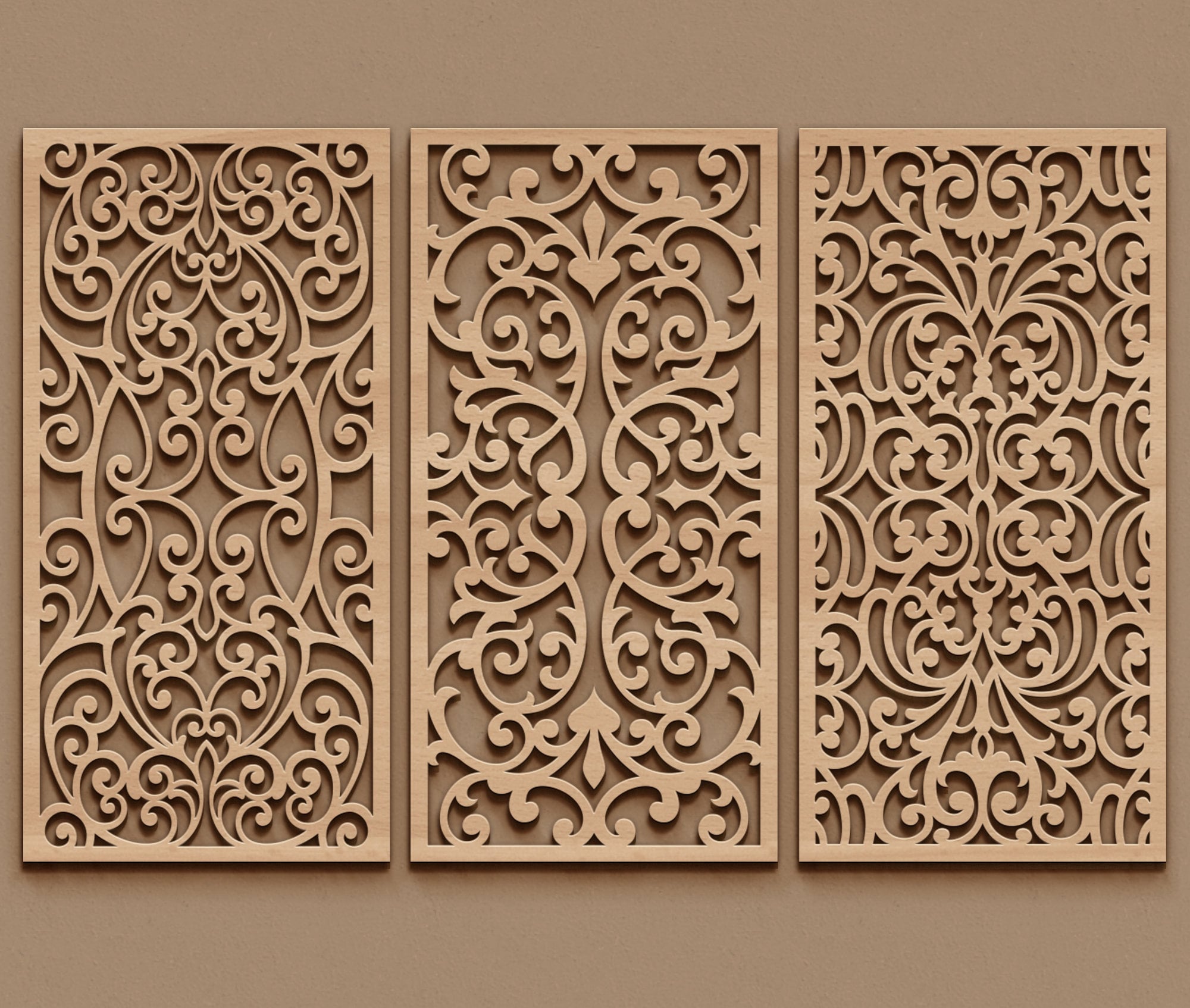 Laser Cut Wood Panel Design Ornate Damask Double Laser Cut Wood Panel