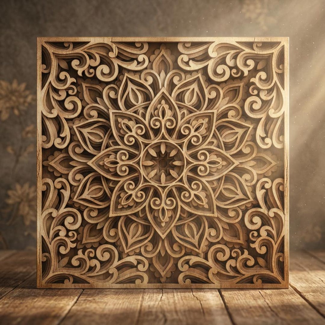 Multilayer Mandala Square Panel SVG Template - 3D Layered Vector ...
