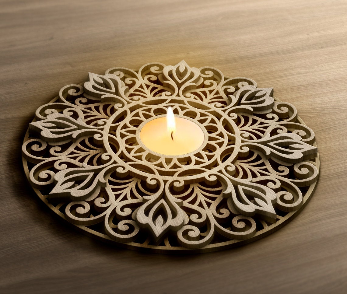 Laser Cut Mandala Candle Holder: Layered Decor Template (SVG, PDF, DXF ...