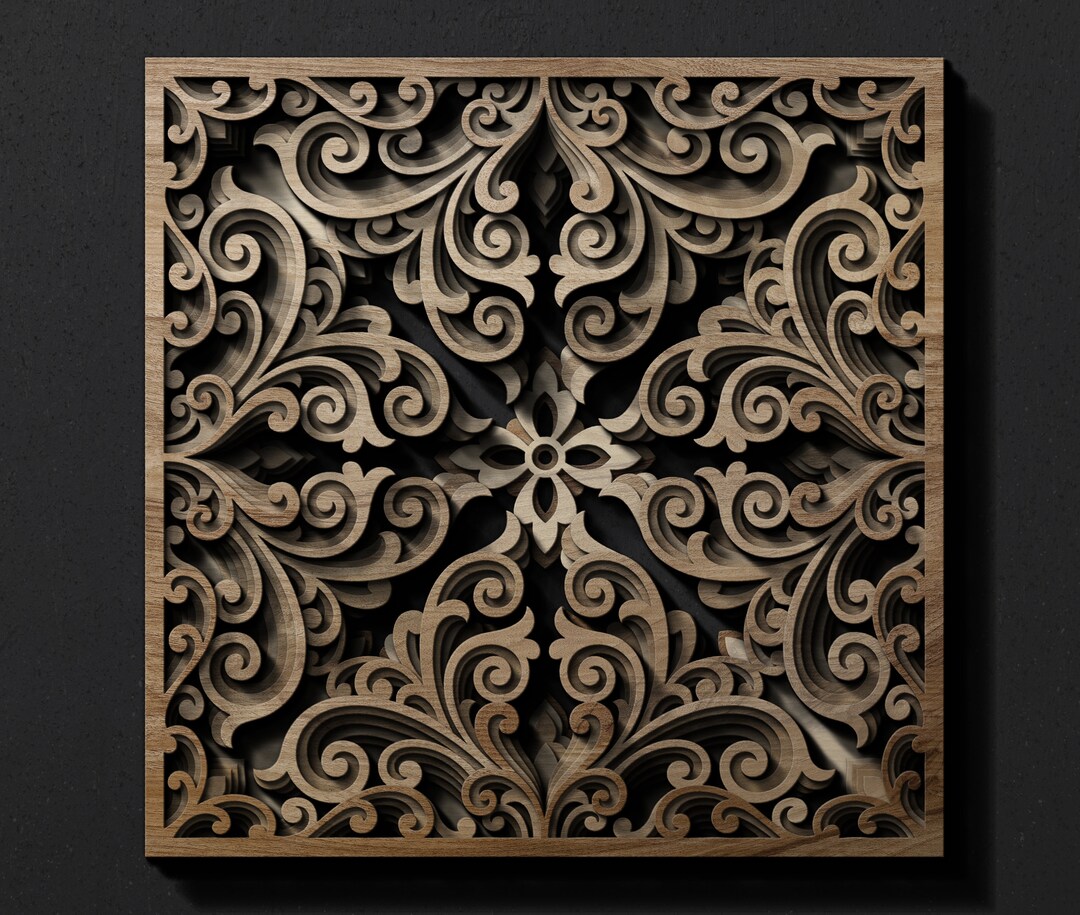Multilayer Mandala Square Panel SVG Template - 3D Layered Vector ...