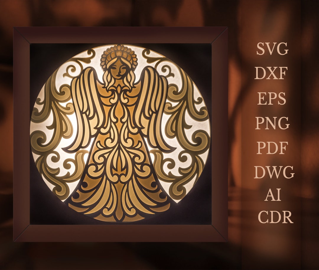 SVG Angel Shadow Box Template Square Paper Cut Light Box Template ...
