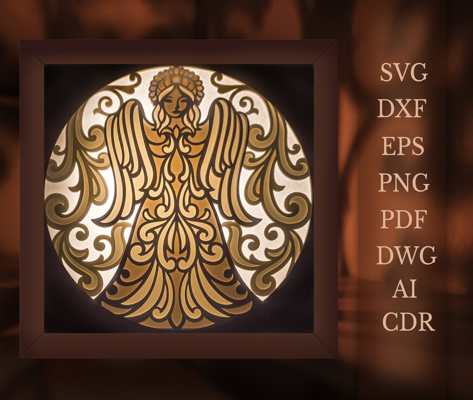 SVG Angel Shadow Box Template Square Paper Cut Light Box - Etsy