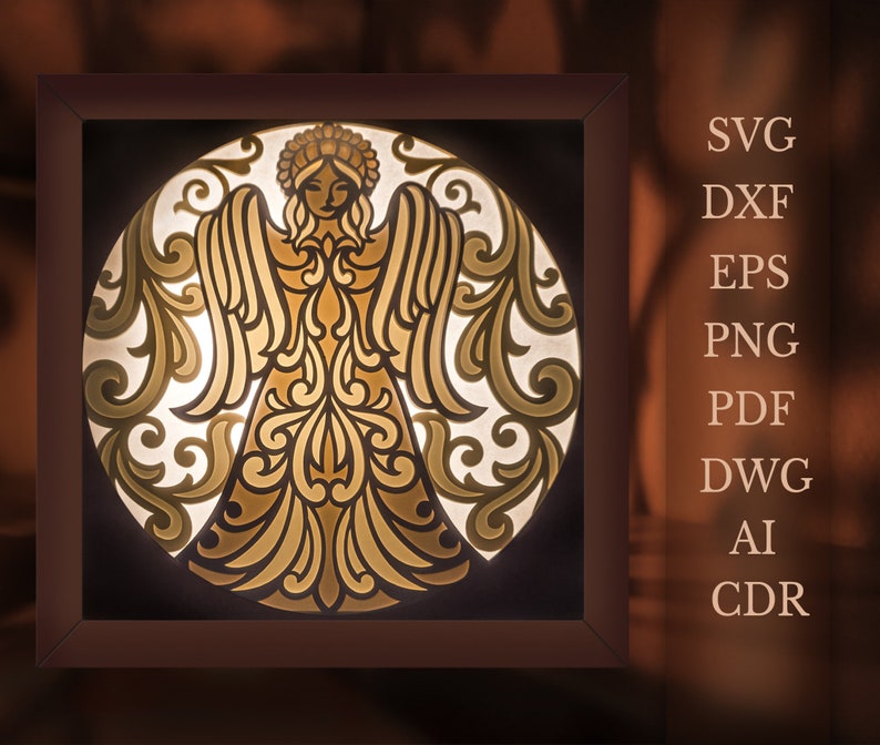 SVG Angel Shadow Box Template Square Paper Cut Light Box | Etsy