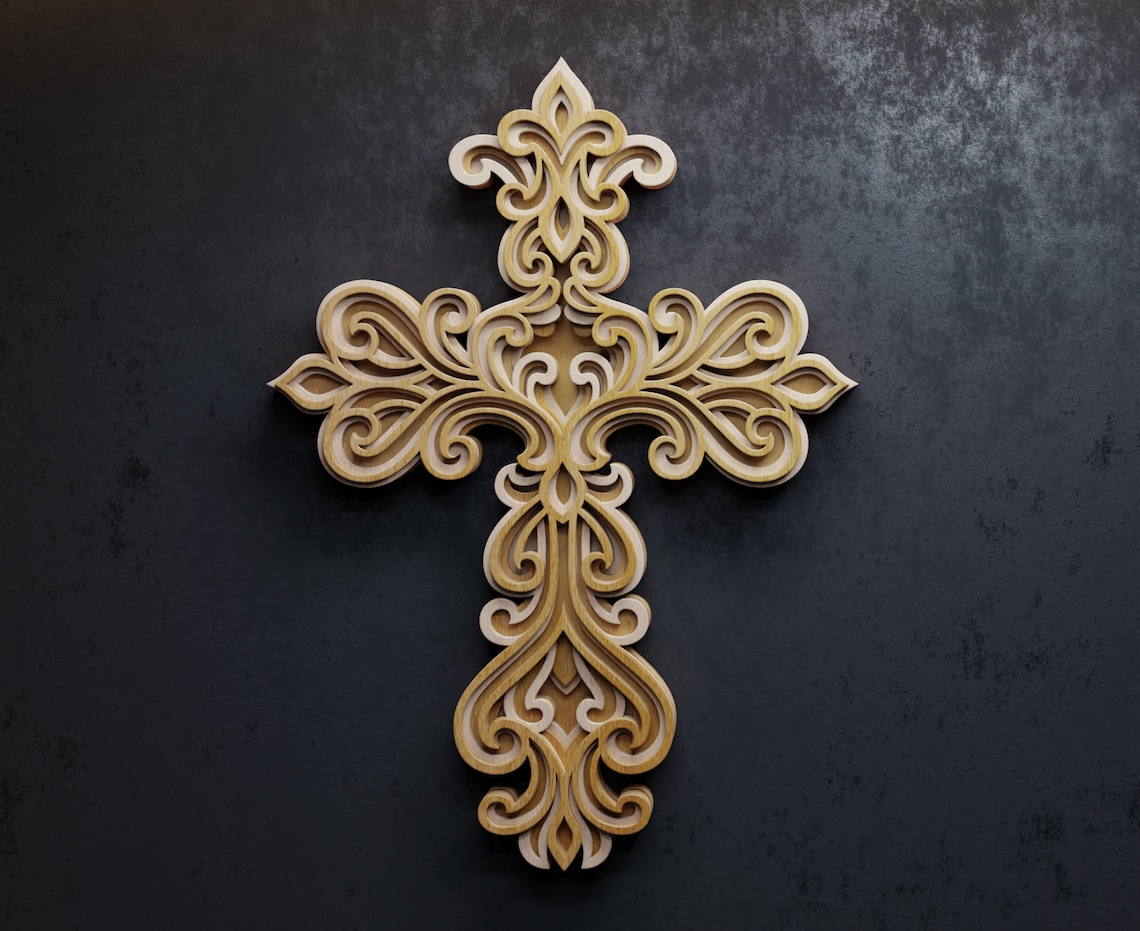 Laser Cut Cross SVG Template: Multilayer Christian Design (digital ...