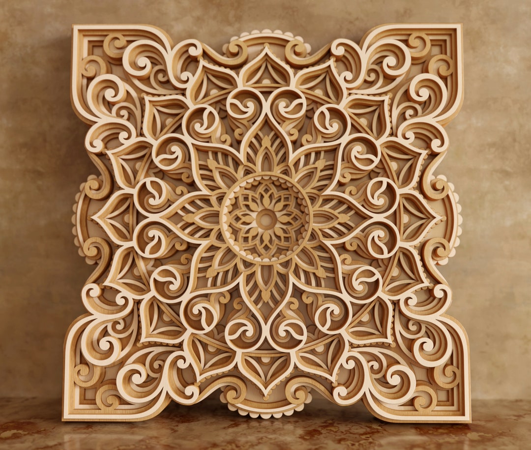 Laser Cut Multilayer Mandala Square Panel SVG Template - 3D Layered ...