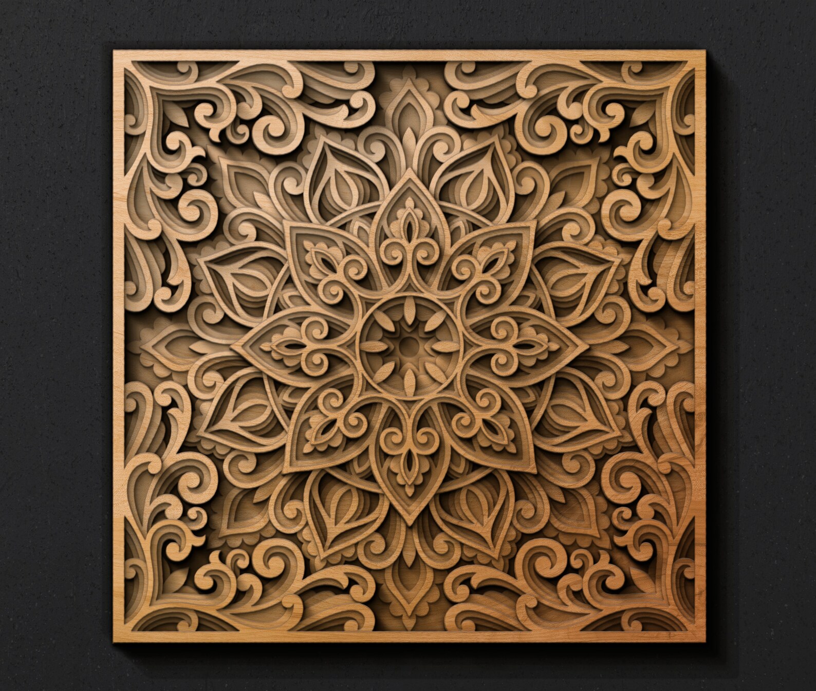 Multilayer Mandala Square Panel SVG Template - 3D Layered Vector ...