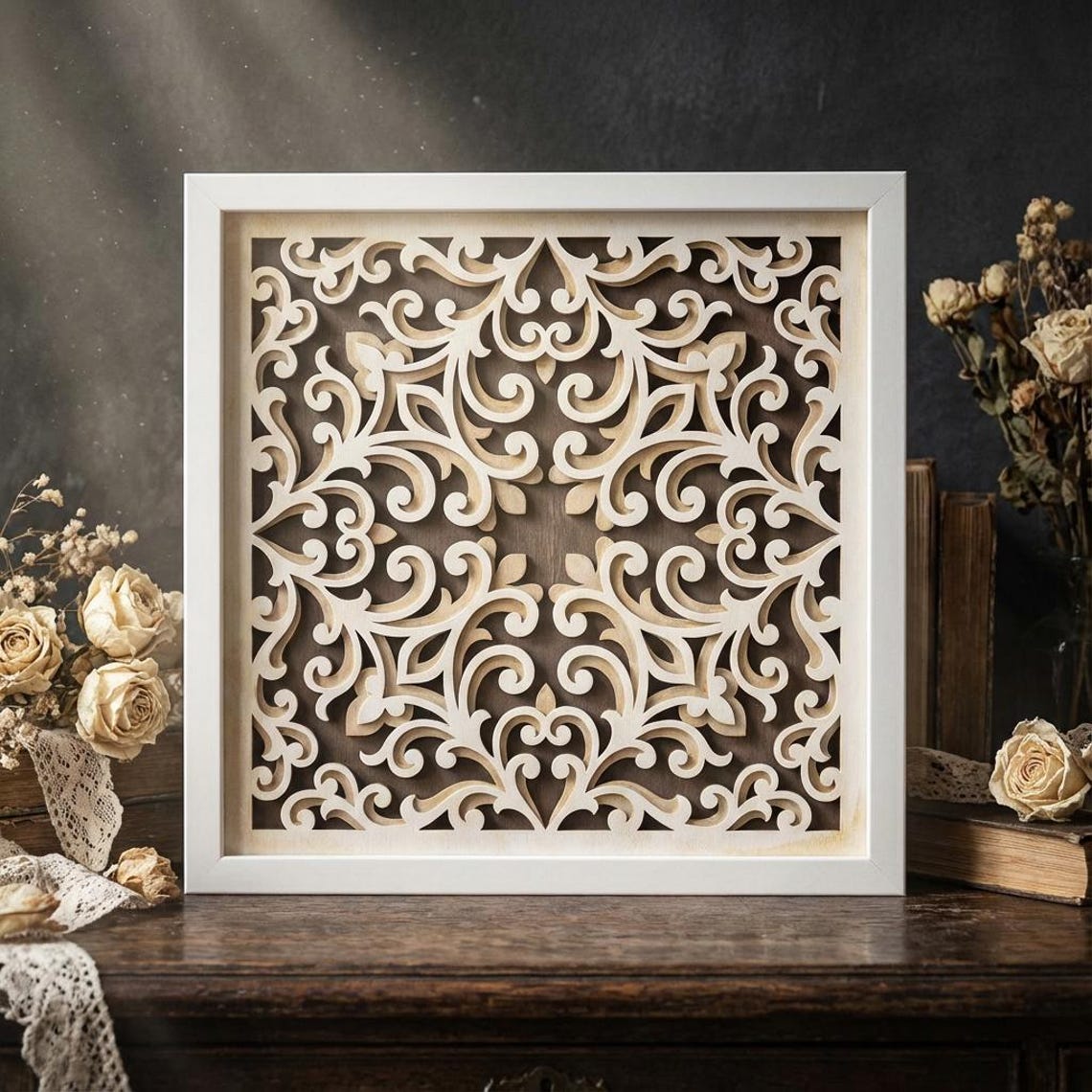 Multilayer Square Mandala, SVG Template - Shadow Box Layered Cutting ...