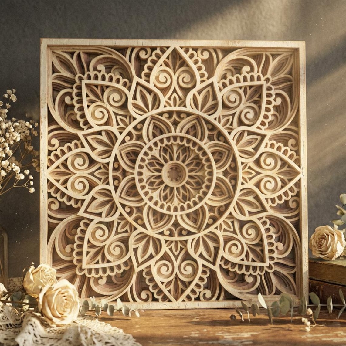 Multilayer Mandala Square Panel SVG Template - 3D Layered Vector ...