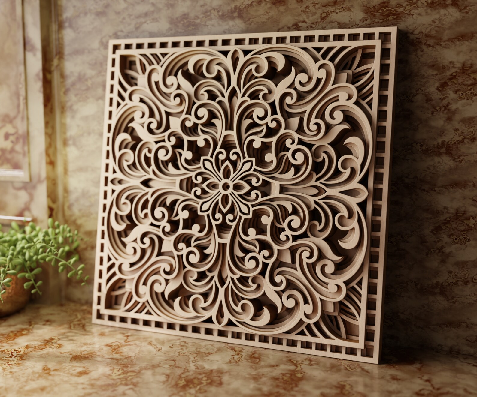 Multilayer Mandala Square Panel SVG Template - 3D Layered Vector ...