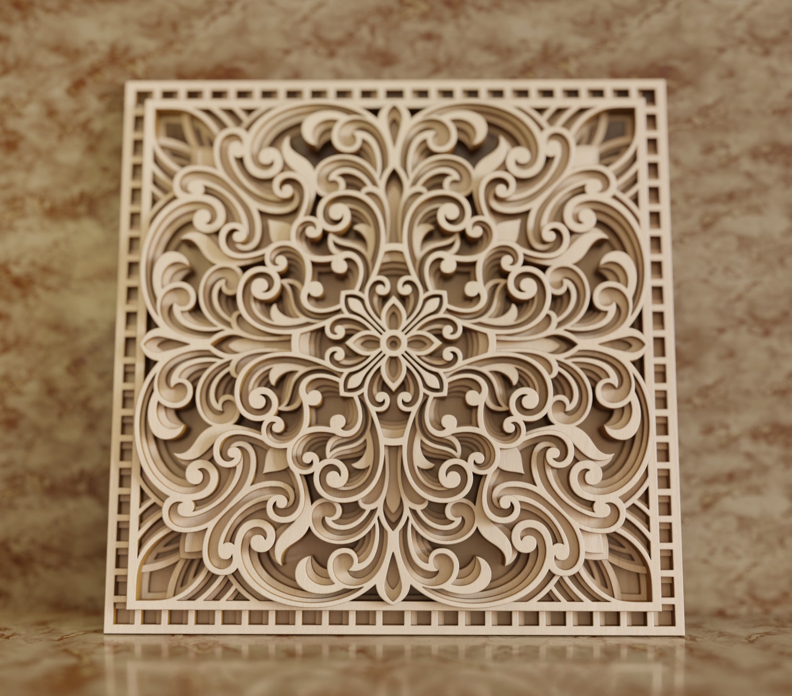 Multilayer Mandala Square Panel SVG Template - 3D Layered Vector ...