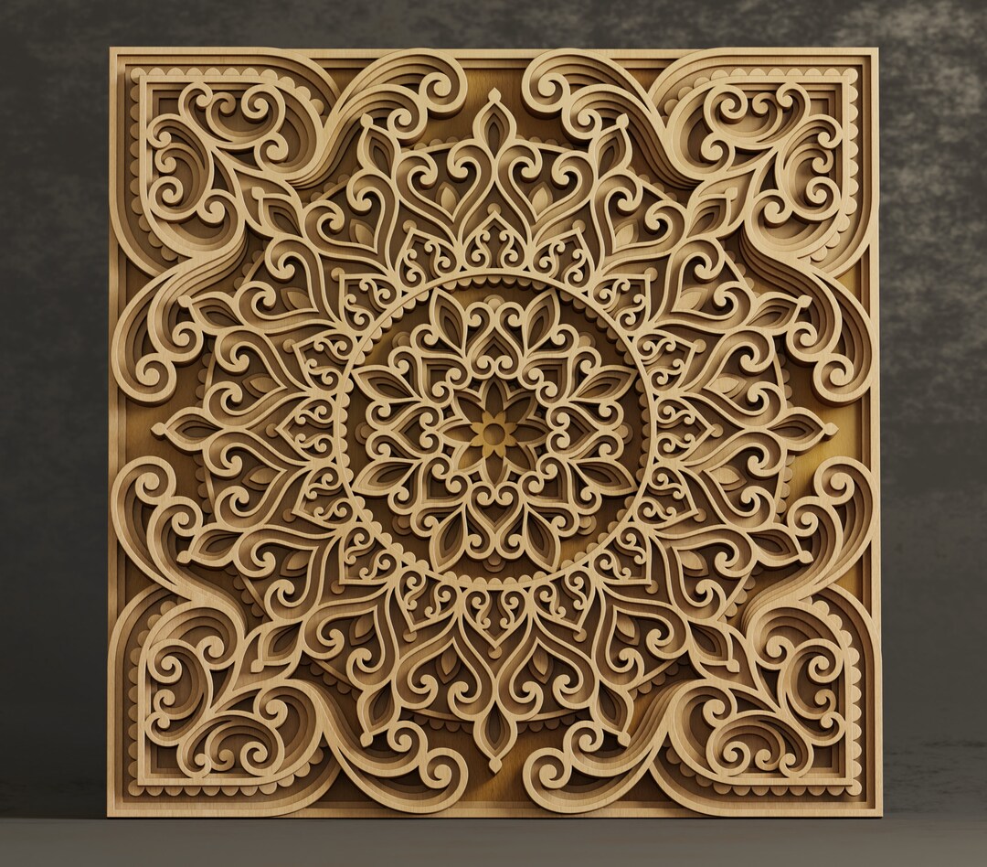 Multilayer Mandala Square Panel SVG Template 3D Layered Vector Cutting ...