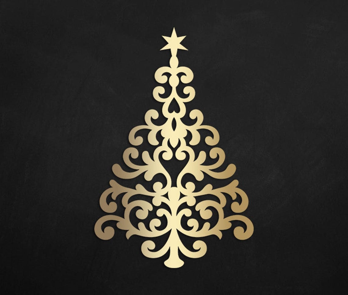 Christmas Tree SVG, Silhouette Ornament, Ornate Tree Decor, Cricut Cut ...