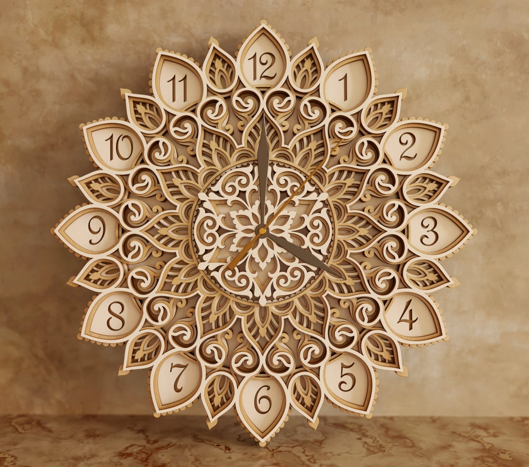 Multilayer Mandala clock SVG template Laser cut clock Layered wall ...