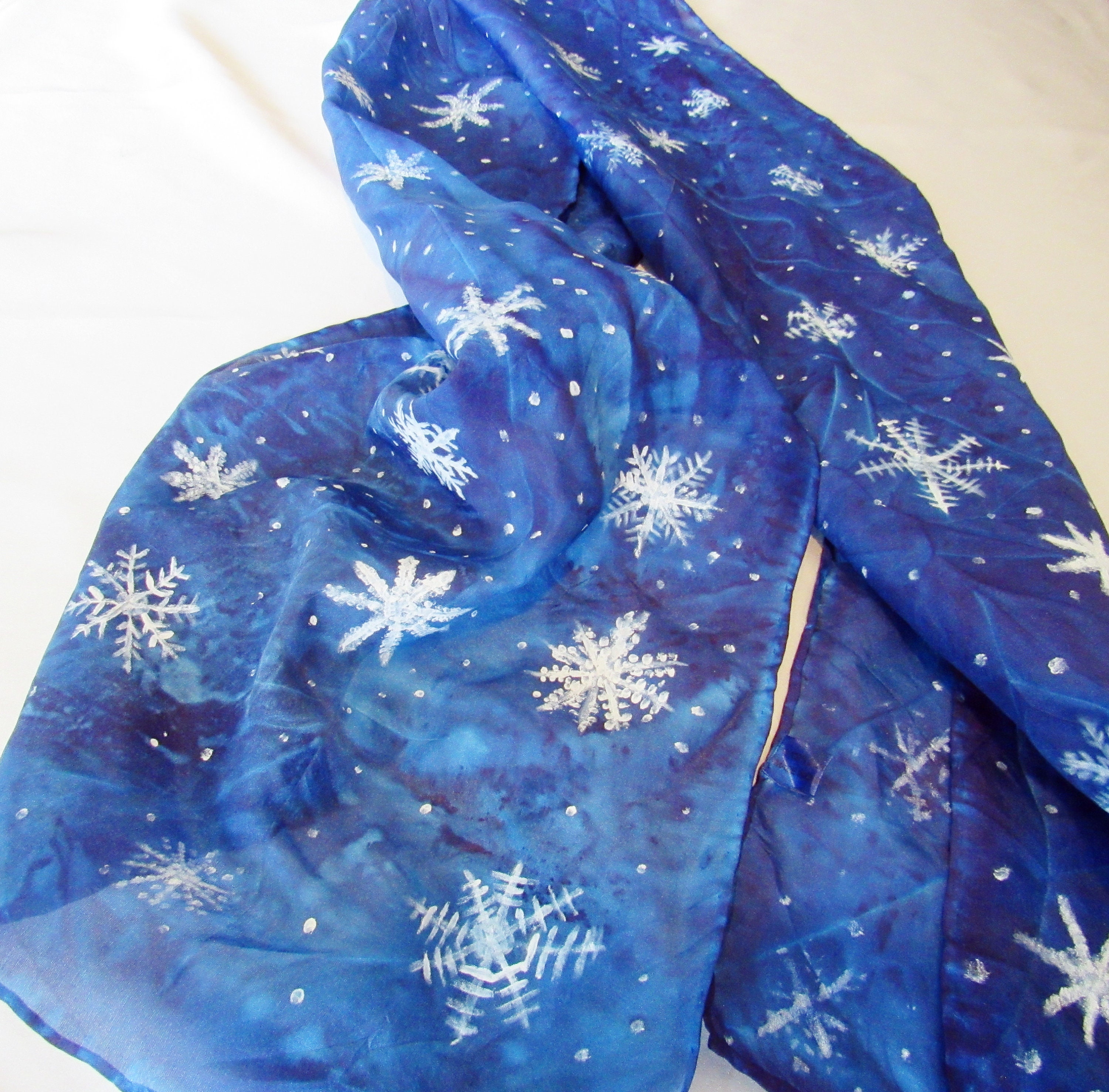 Blue Silk Snowflake Scarf - Etsy