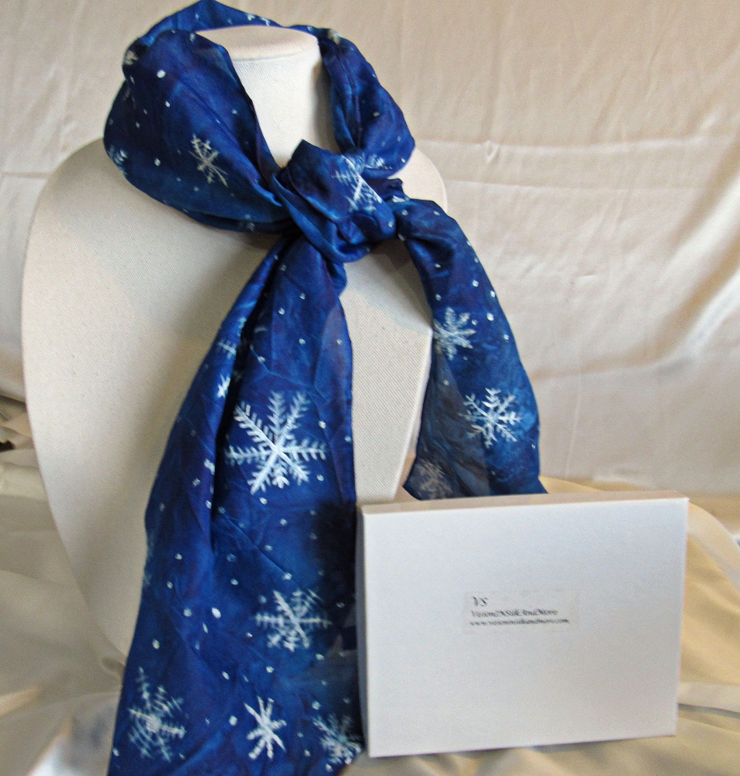 Blue Silk Snowflake Scarf - Etsy