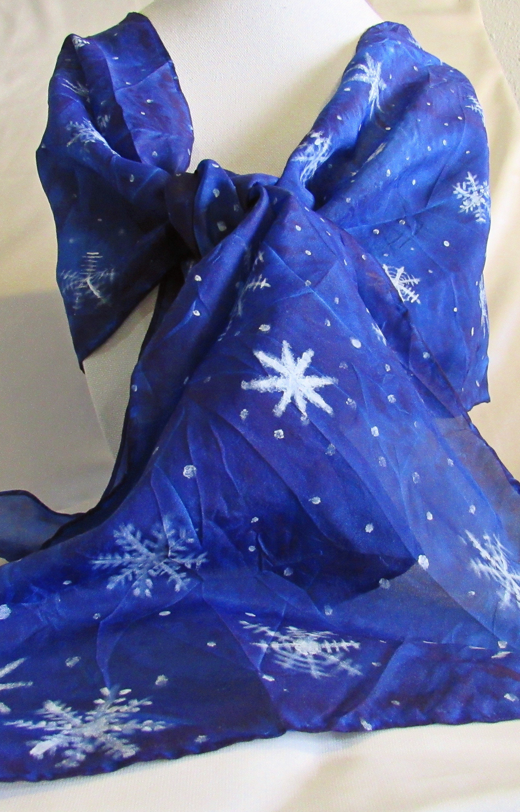 Blue Silk Snowflake Scarf - Etsy