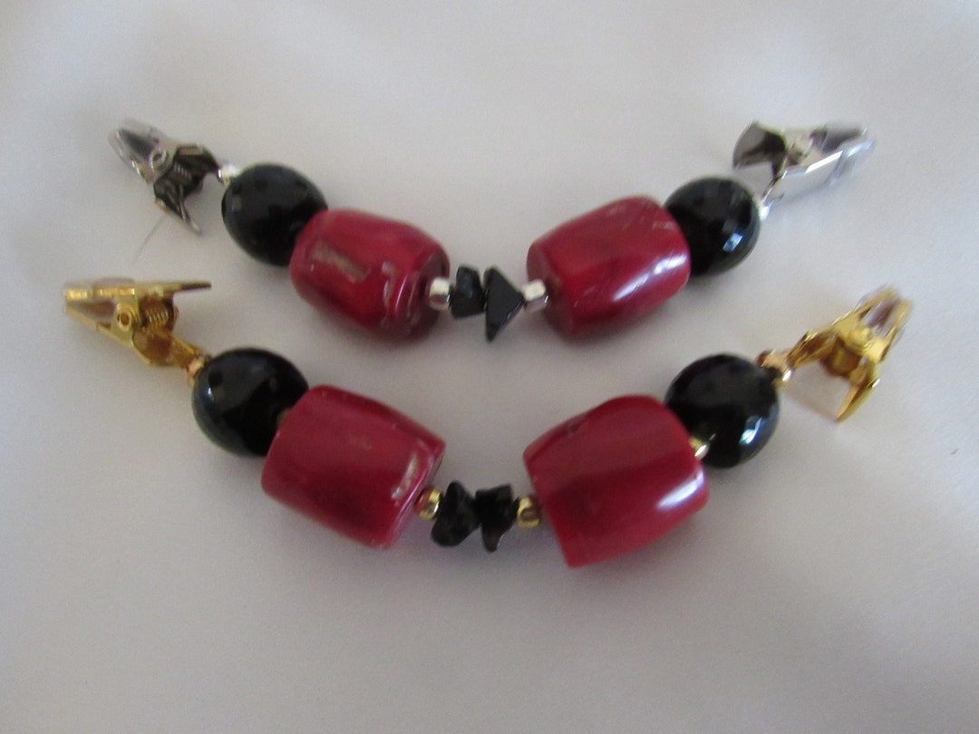 Upcycled Red Coral and Black Beaded Clip for Scarf Shawl Sweater - Etsy