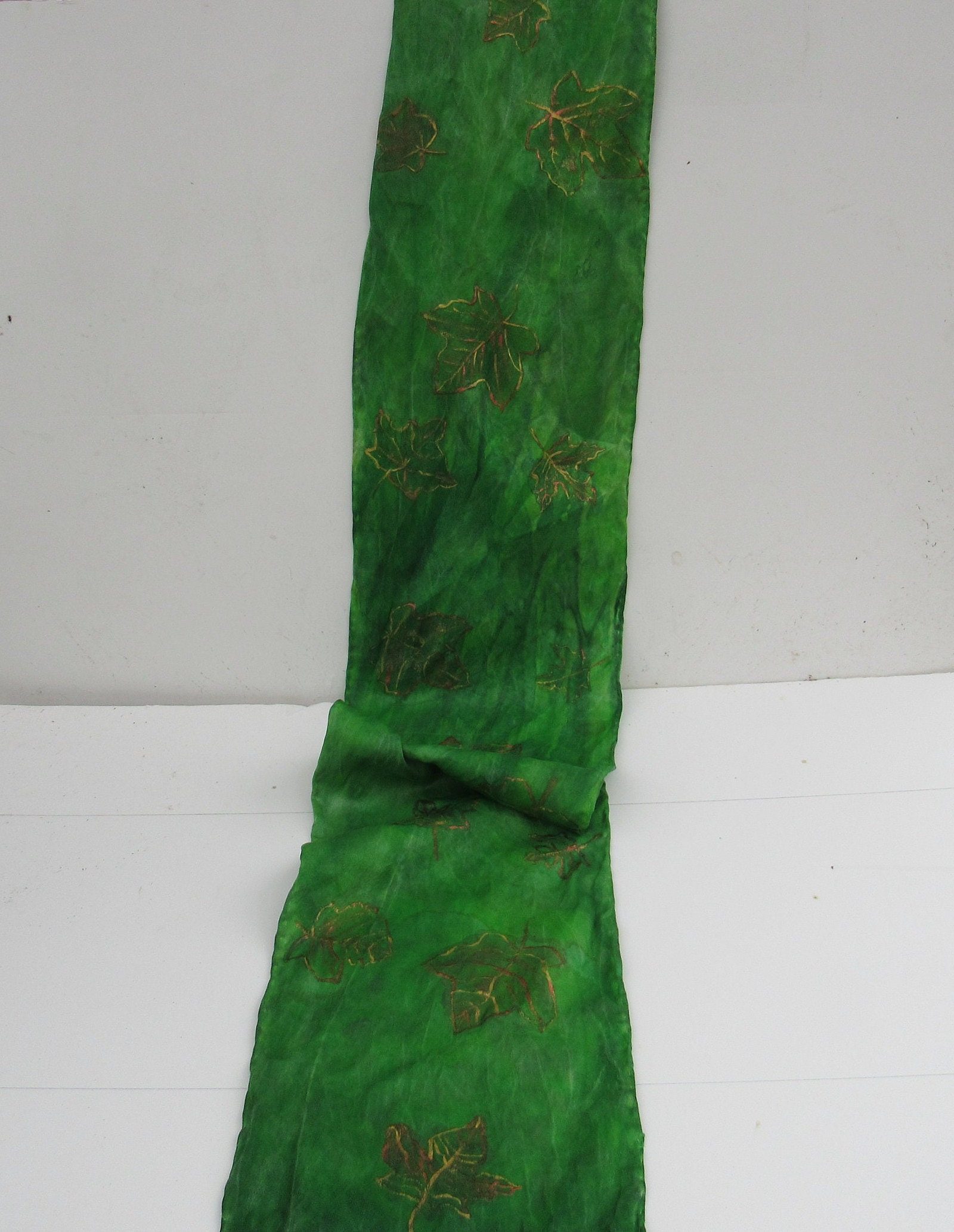 Green Scarf With Metallic Cooper, and Gold Leaves With Matching Clip - Etsy