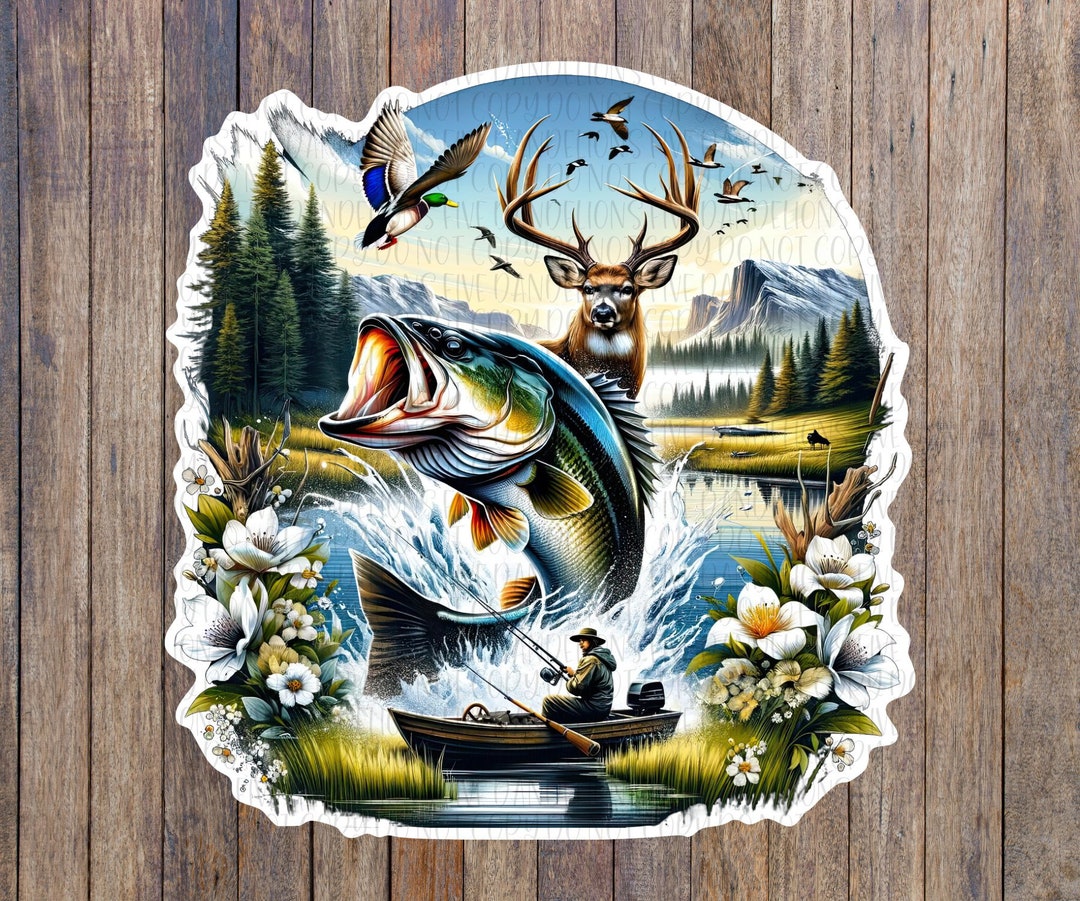 Hunting Fishing Sticker: Outdoorsman Wildlife Decal, Cooler, Fridge ...