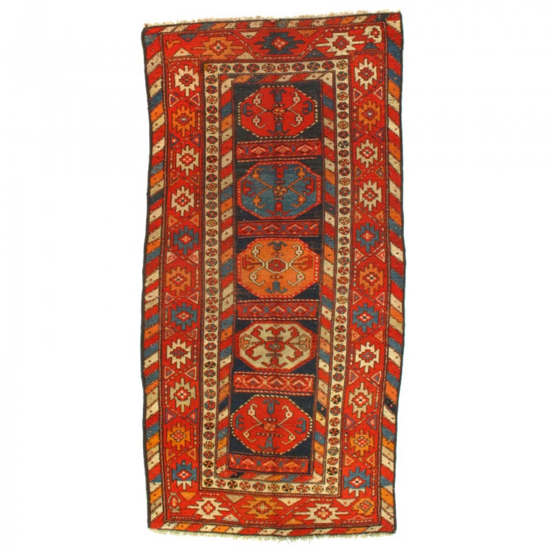 19th Century Antique Russian Kazak Lambswool Rug, Russian Handwoven ...