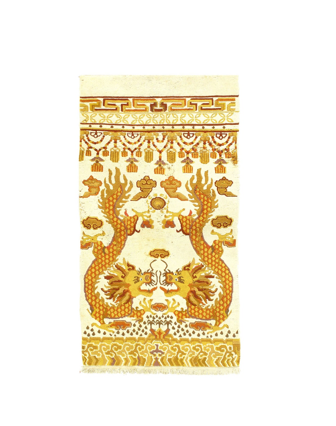 Genuine Handmade Rug Ivory Vintage Chinese Art Deco Dragon Area Rug for ...