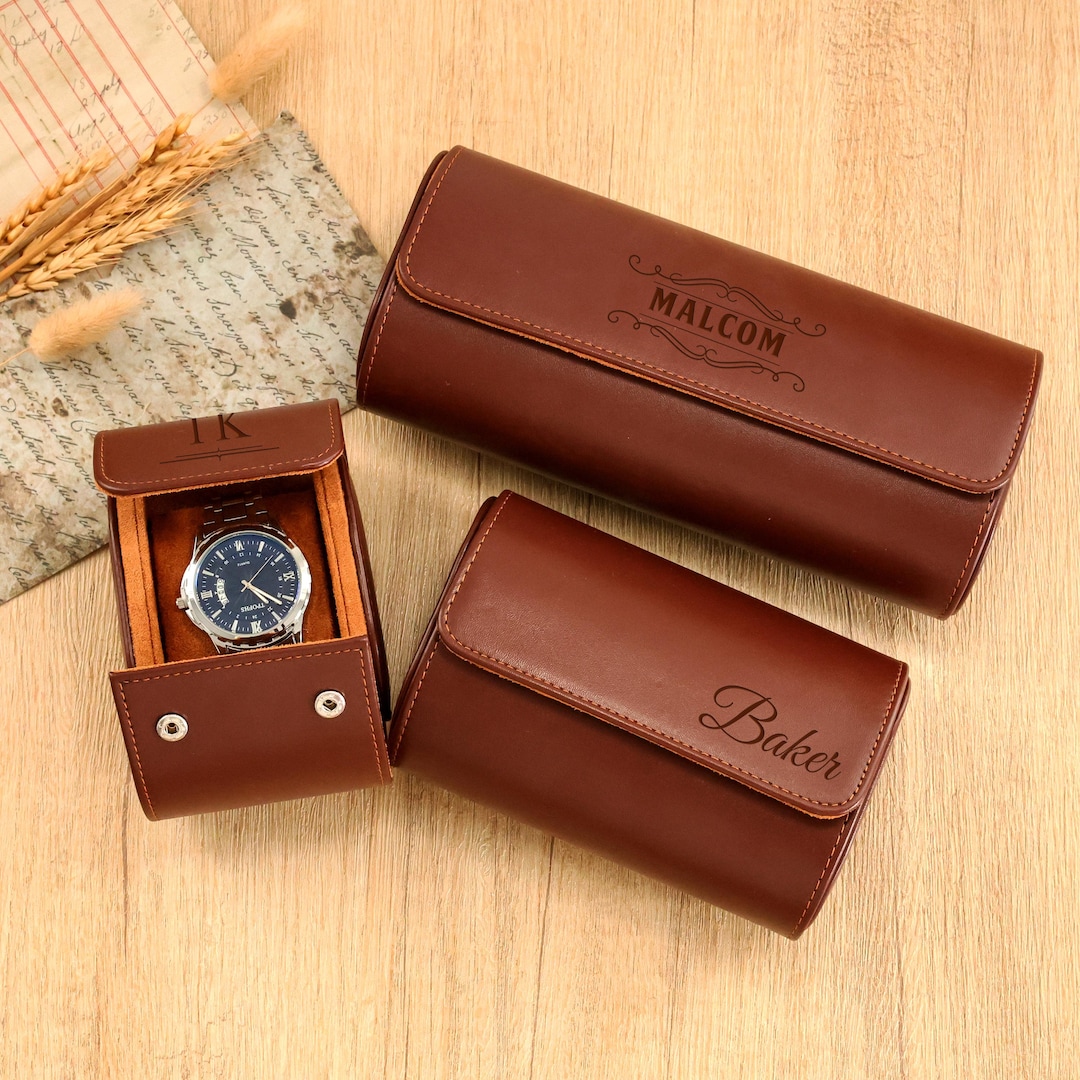 Personalized Leather Watch Case/ Gift for Him/ Leather 3 Watches Case ...