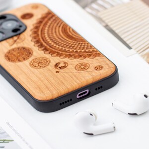 Mandala Space Solar Wood iPhone 15 Pro Case, Wooden iPhone 15 Pro Max ...